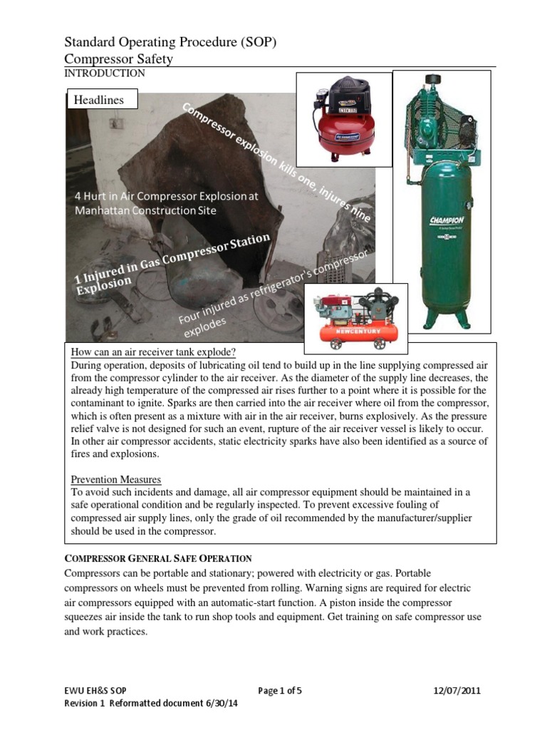 Standard Operating Procedure (SOP) Compressor Safety: Headlines | PDF ...