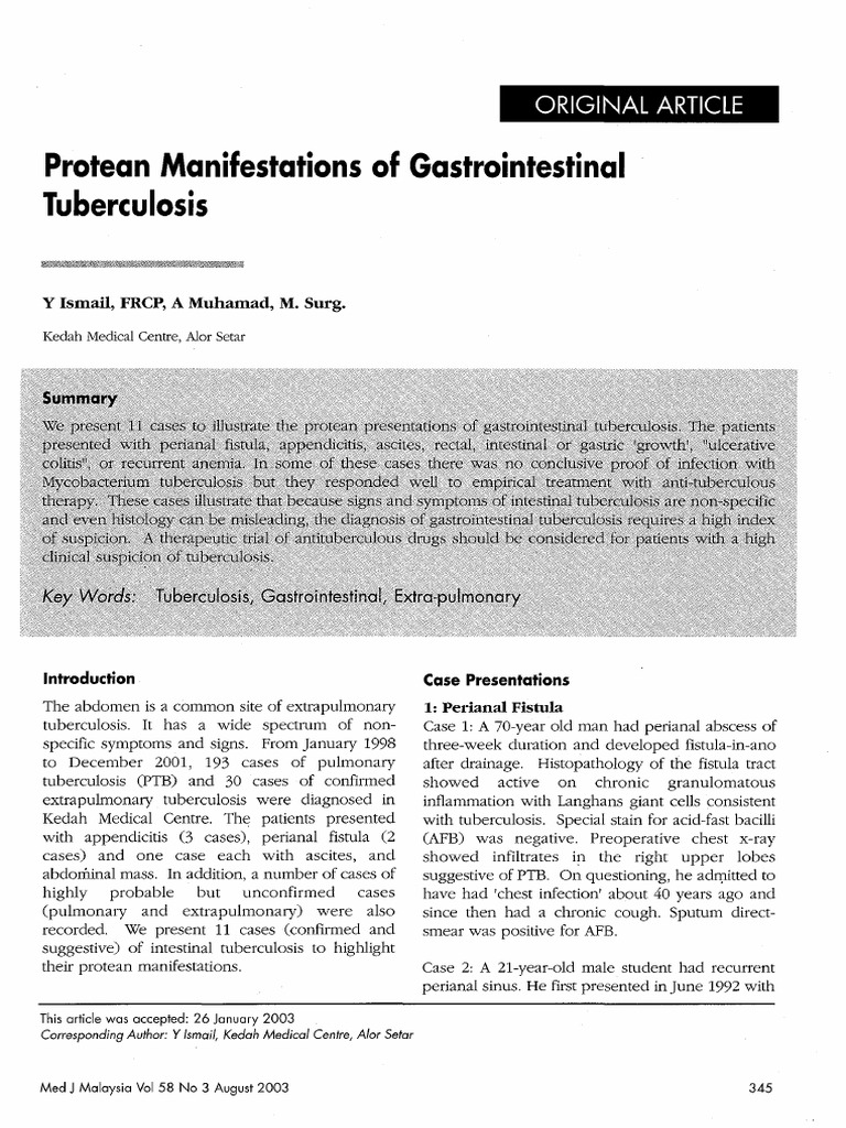 Protean Manifestations of Gastrointestinal Tuberculosis: A Case Series ...