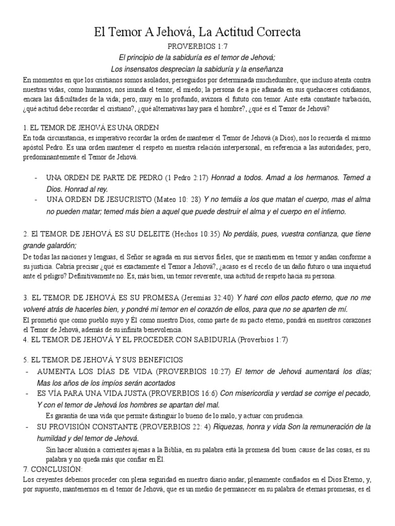 El Temor A Jehová | PDF | Libro de proverbios | Creencia religiosa y doctrina