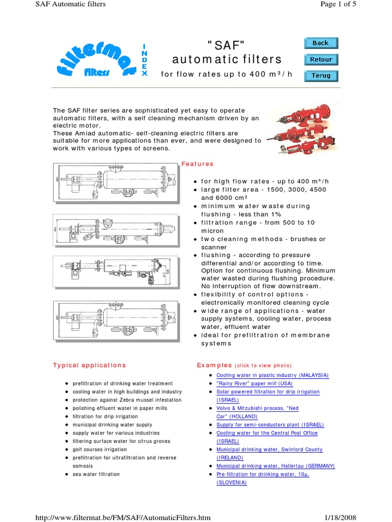 "SAF" Automatic Filters: For Flow Rates Up To 400 M /H | PDF ...