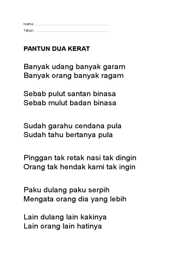 Pantun Dua Kerat | PDF