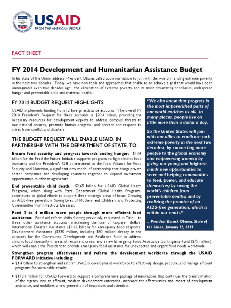 FY 2014 Development and Humanitarian Assistance Budget: Fact Sheet ...