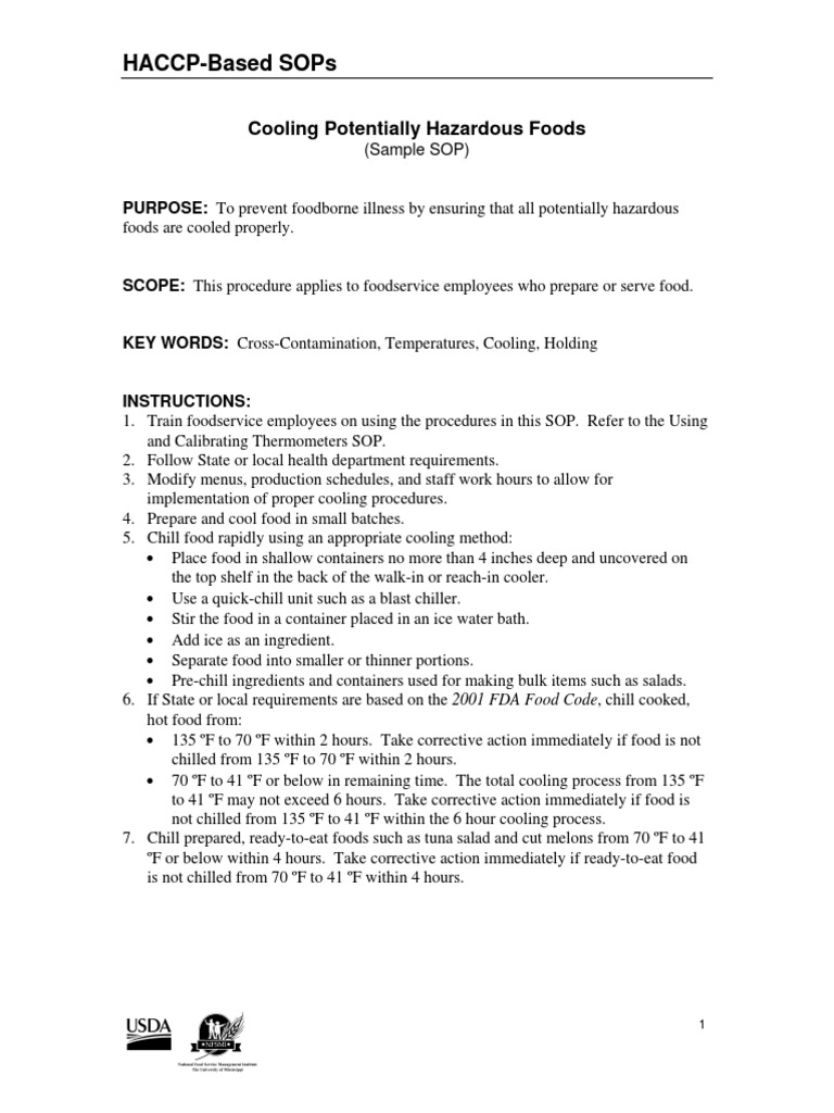 Haccp-Based Sops: Cooling Potentially Hazardous Foods | PDF ...