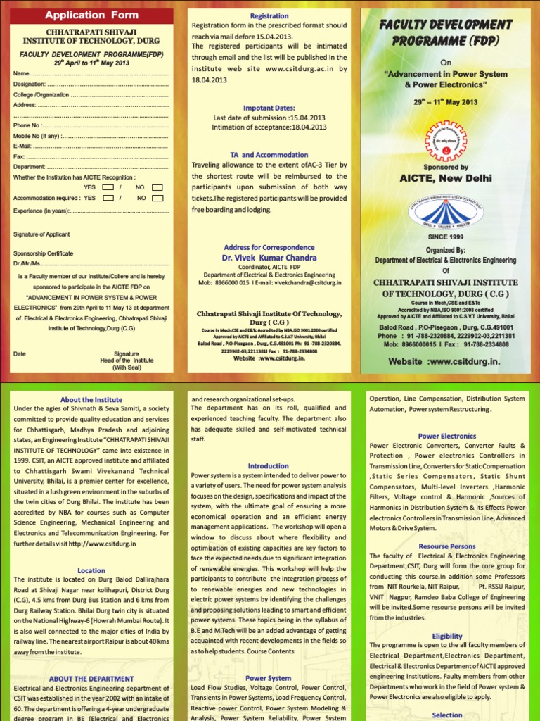 Faculty Development Programme (FDP) : Application Form | PDF | Electric ...