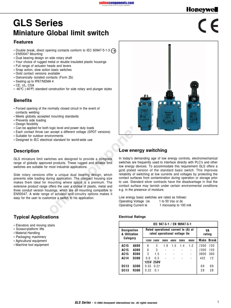 Honeywell GLEA01B Datasheet | PDF | Switch | Electrical Components
