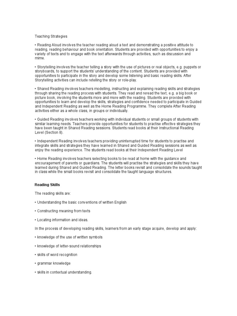 Reading Teaching Strategies | PDF | Reading (Process) | Word