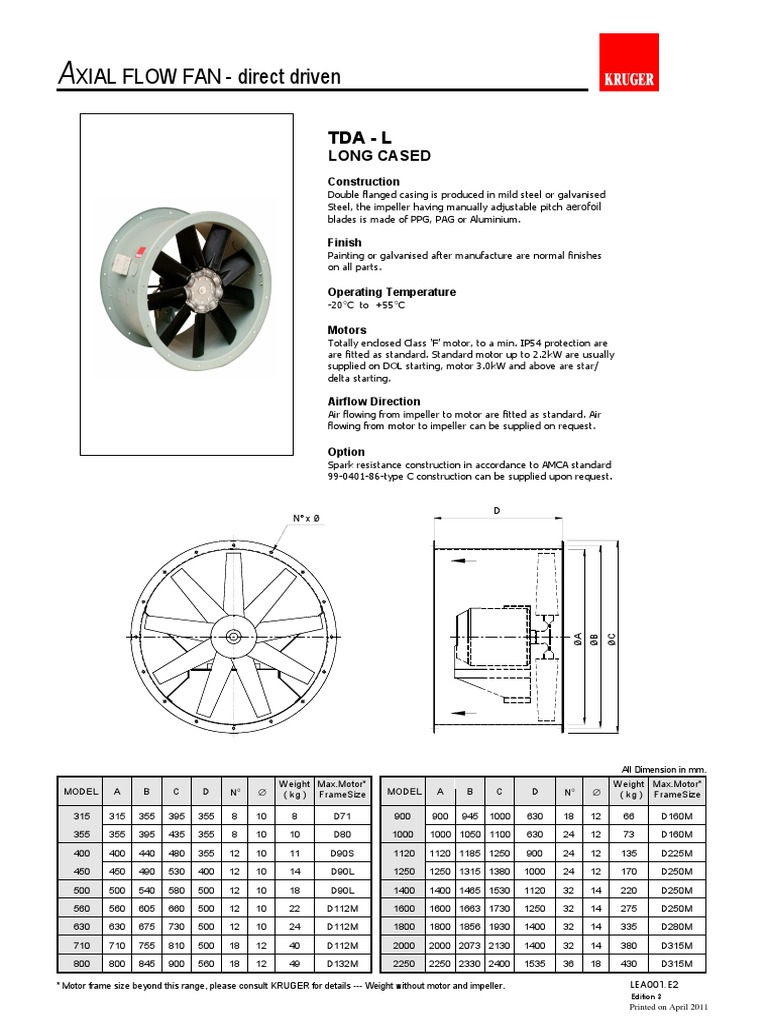 Axial Flow Fan - Leaflet | PDF | Mechanical Fan | Building Engineering