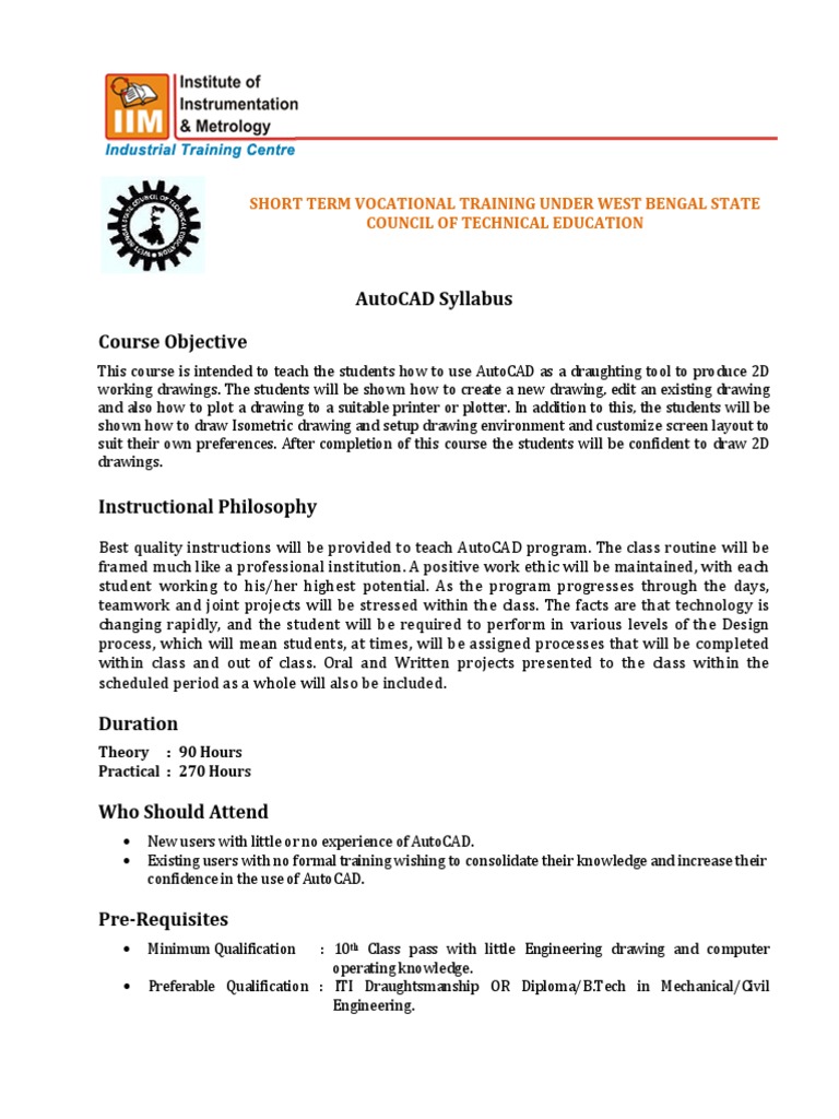 Autocad Syllabus Course Objective: Short Term Vocational Training Under ...