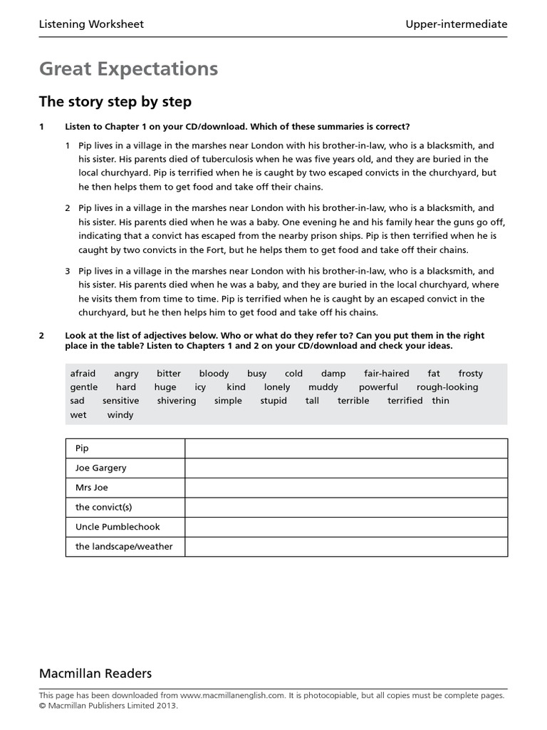 Great Expectations Audio Worksheet | PDF | Estella (Great Expectations ...