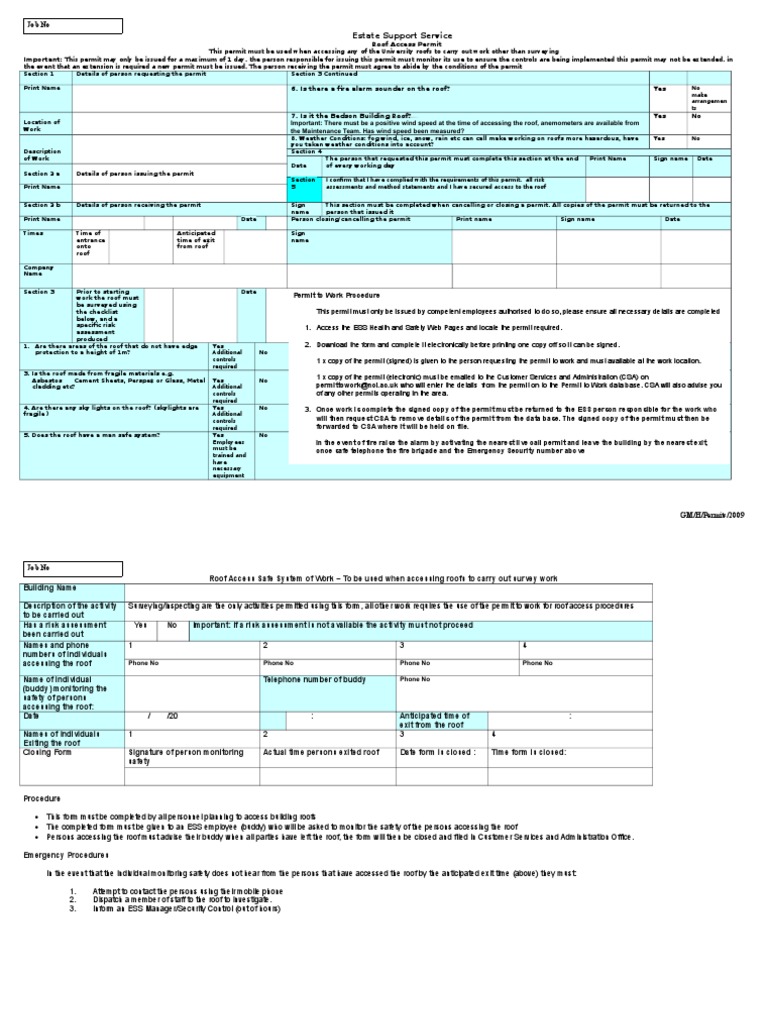 Roof Access Permit Guidelines | PDF | Wind Speed | Occupational Safety ...