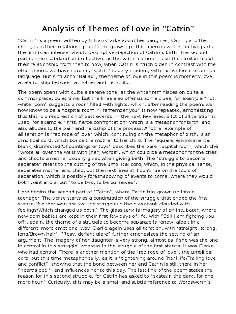 Analysis of Themes of Love in Catrin | PDF | Poetry
