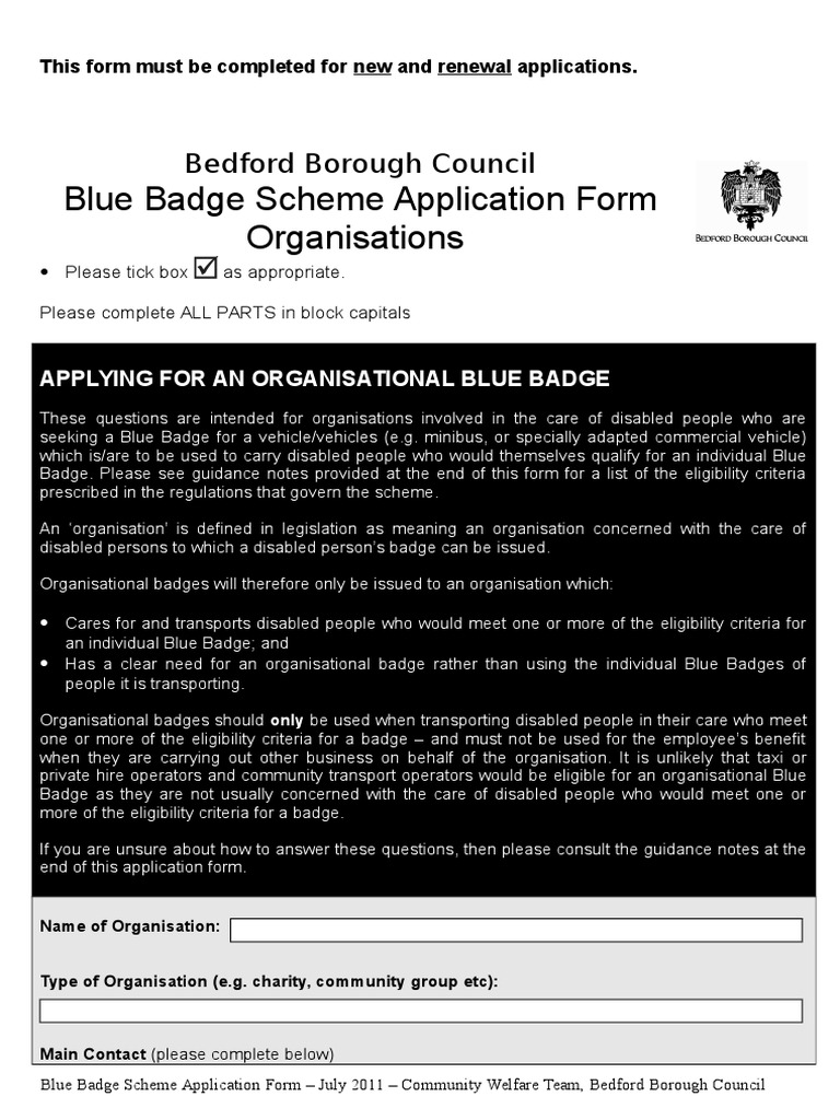 Organisational Blue Badge Application Form | PDF | Race And Ethnicity ...