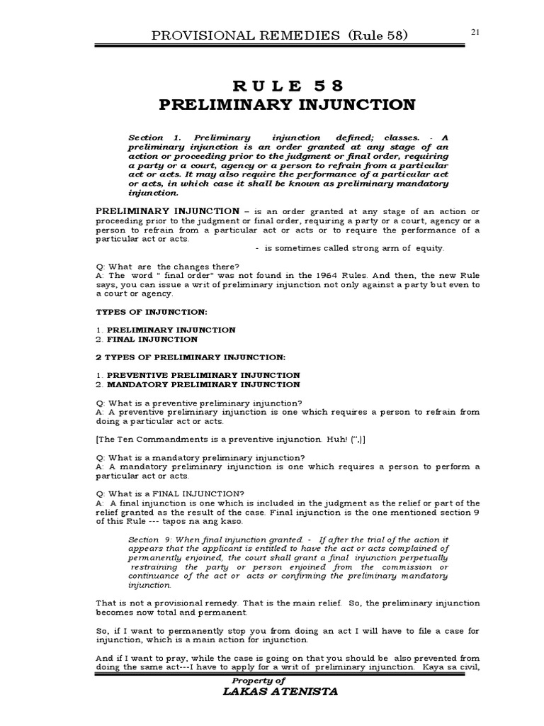 Rule 58-PR Preliminary Injunction | Injunction | Judiciaries