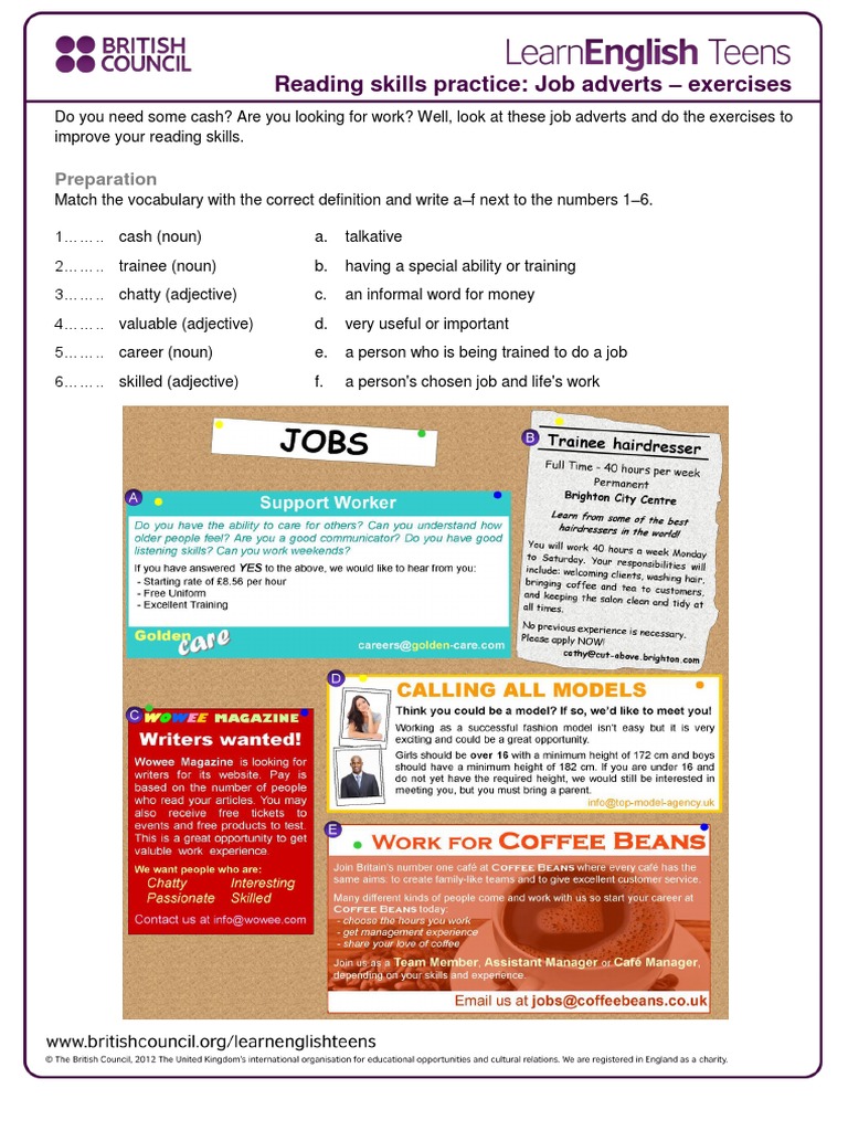 Job Adverts & Reading Skills | PDF
