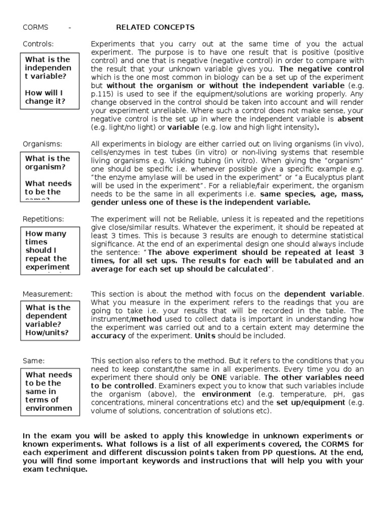 CORMS Biology | Photosynthesis | Experiment