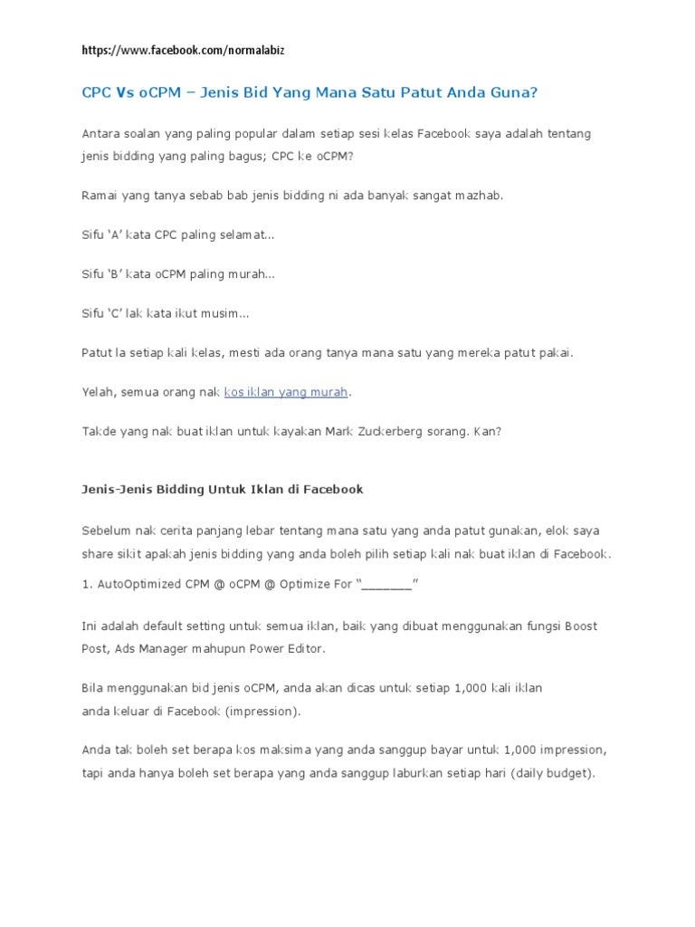 CPC vs oCPM: Pilih Bidding Terbaik | PDF | Karier & Perkembangan | Bisnis