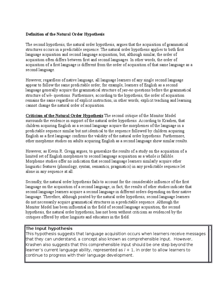 Natural Order Hypothesis | PDF | Language Acquisition | Second Language