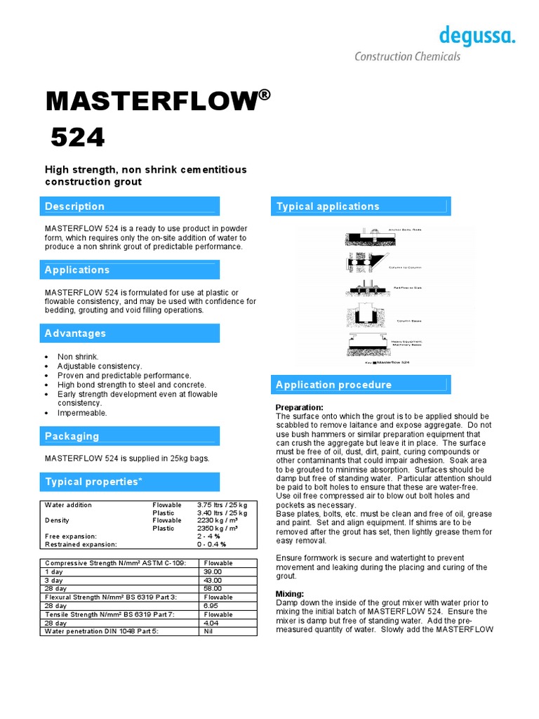 TDS - Masterflow 524 | PDF | Concrete | Manmade Materials