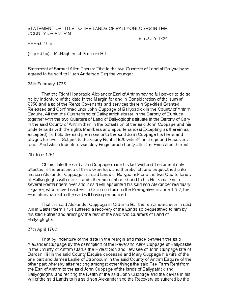 Ballyogloghs Land Title History | PDF | Fee Simple | Foreclosure