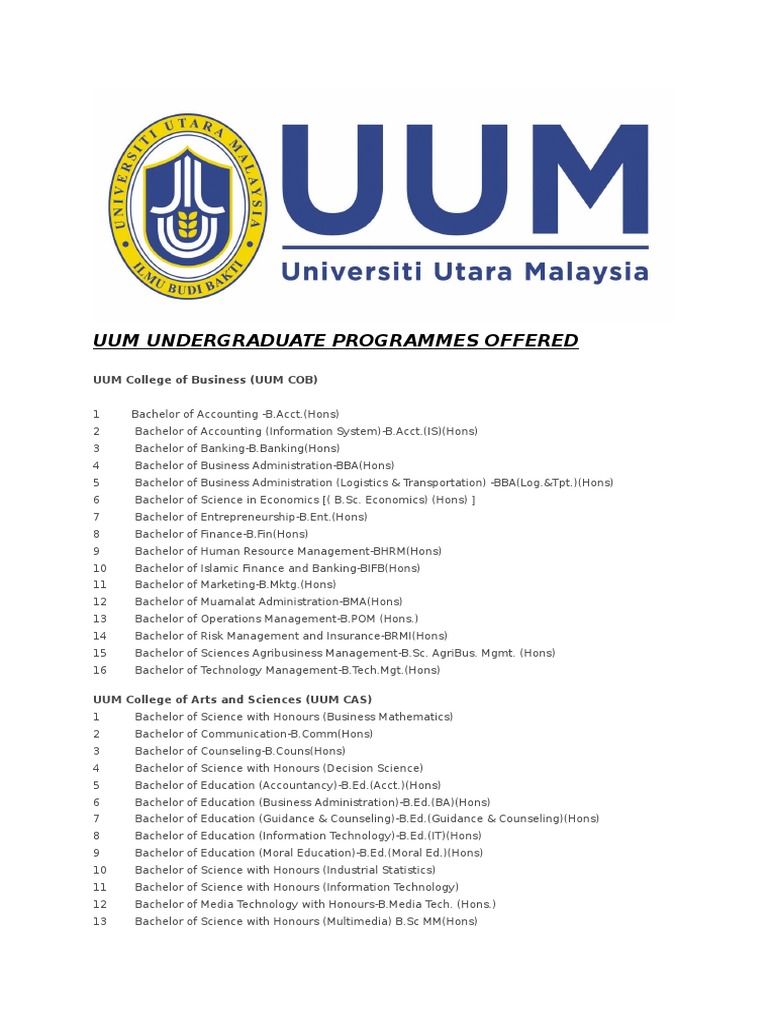 Undergraduate and Postgraduate Programmes Offered by Universiti Utara ...