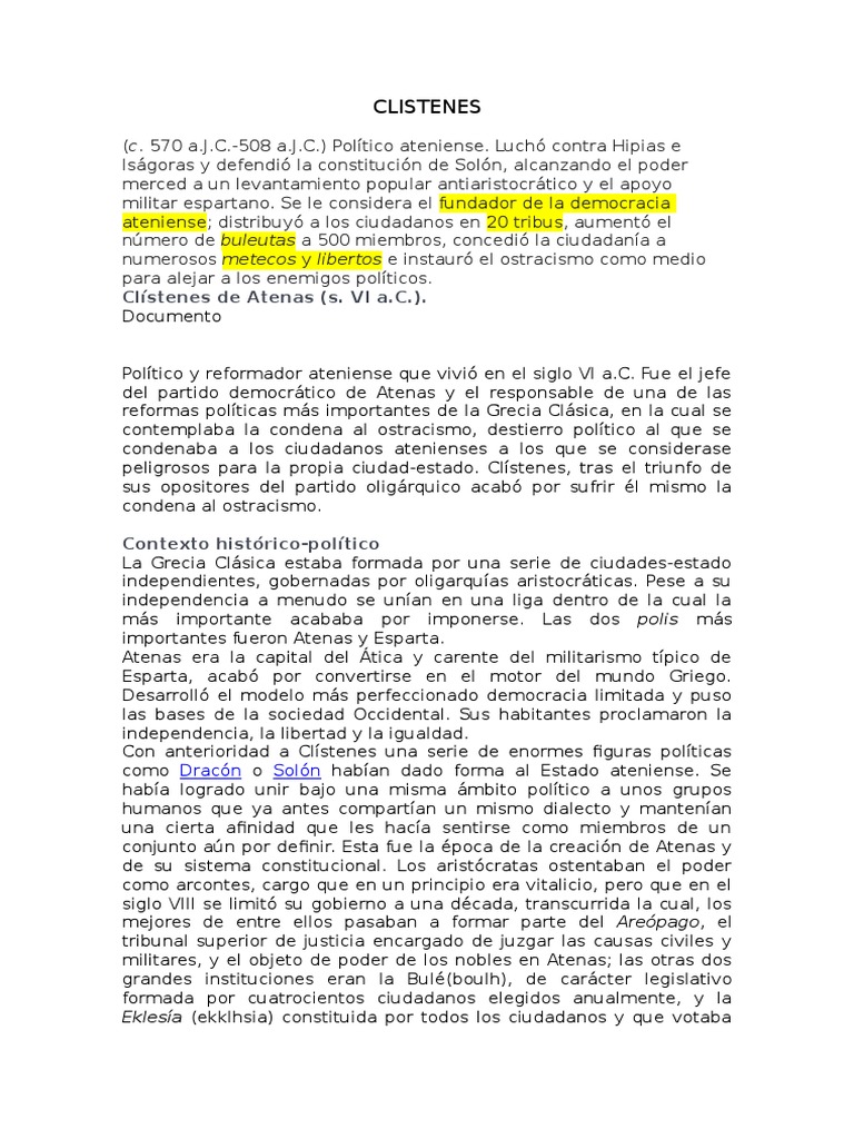 CLISTENES | PDF | Esparta | Antigua Grecia