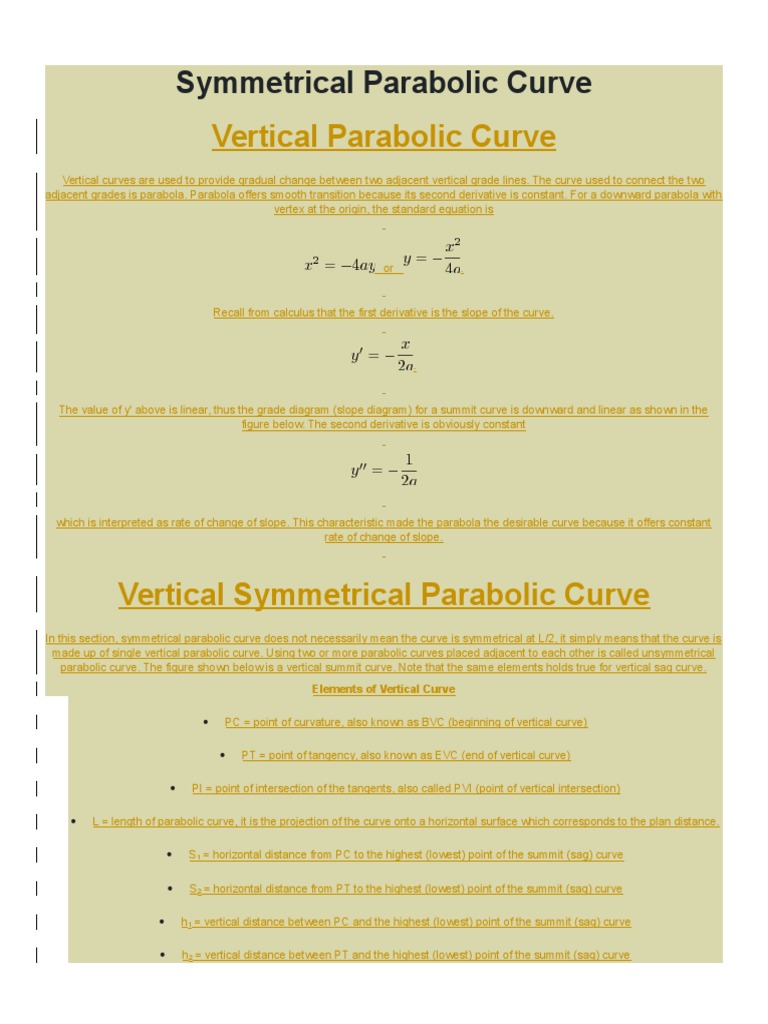 Symmetrical Parabolic Curve | PDF | Slope | Tangent