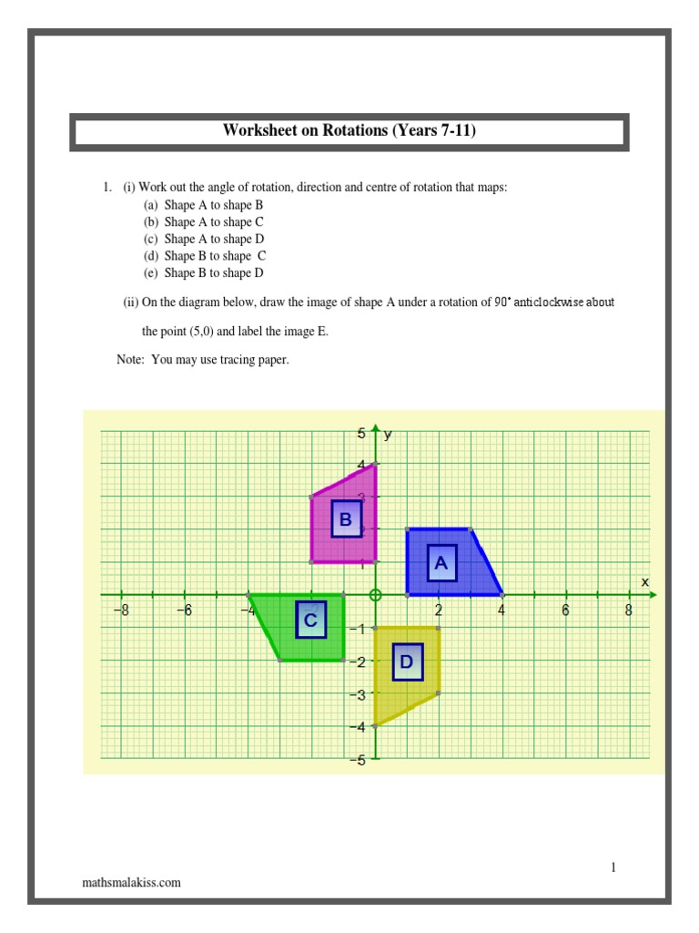 Worksheet On Rotations by Hassan Lakiss | PDF | Shape | Space