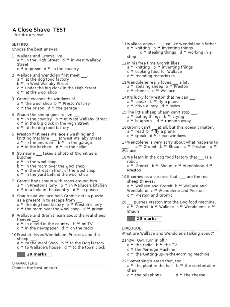 A Close Shave Editable Test | PDF | Leisure