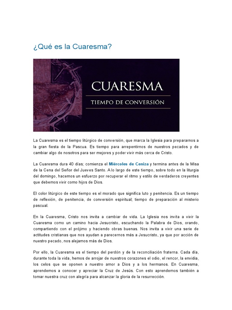 Qué Es La Cuaresma | PDF | Prestado | Comportamiento religioso y experiencia