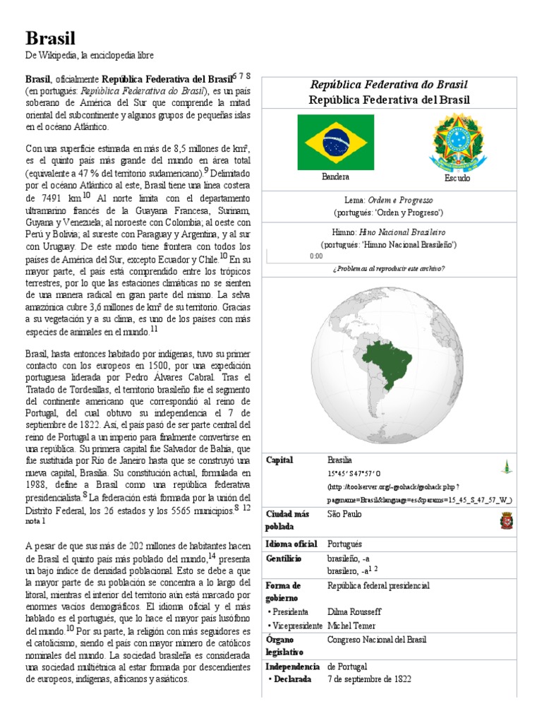 Brasil - Wikipedia, La Enciclopedia Libre | PDF | América del Sur | Brasil