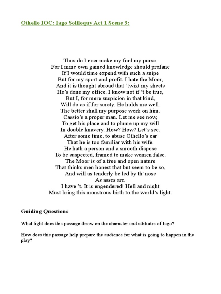 Othello IOC Iago Act One Scene 3 | PDF | Iago | Othello