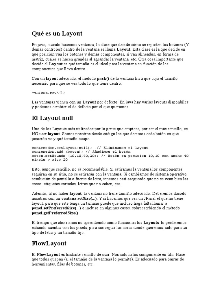 Tipos de Layout en Java | PDF | Java (lenguaje de programación) | Píxel
