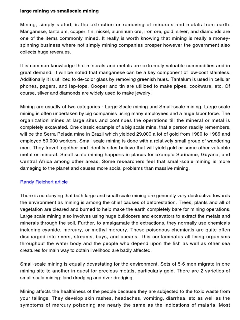 Large vs Small-Scale Mining Impact | PDF | Mining | Ore