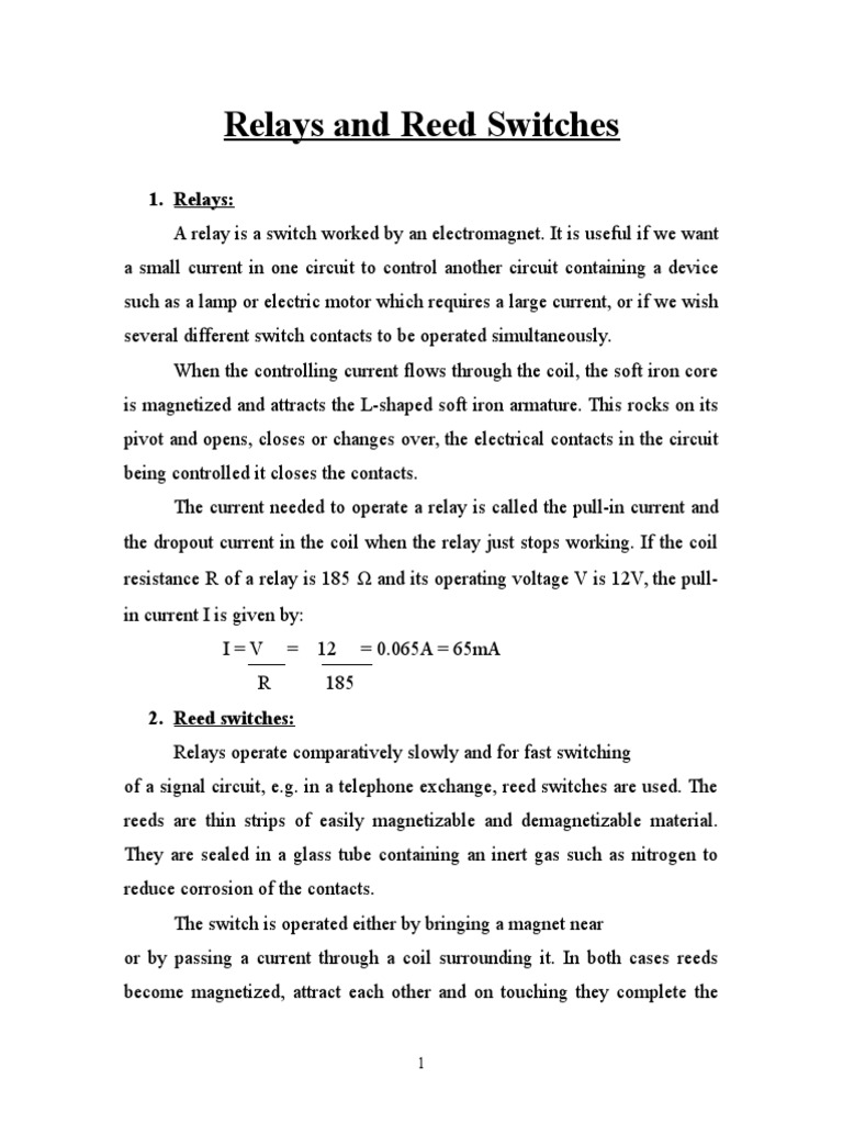 Relays and Reed Switches Explained | PDF | Science & Mathematics ...