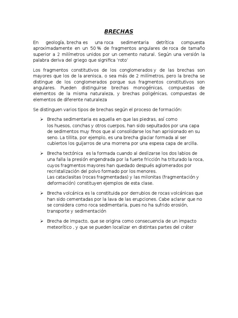 Brecha Sedimentarias | PDF | Roca (geología) | Roca clástica