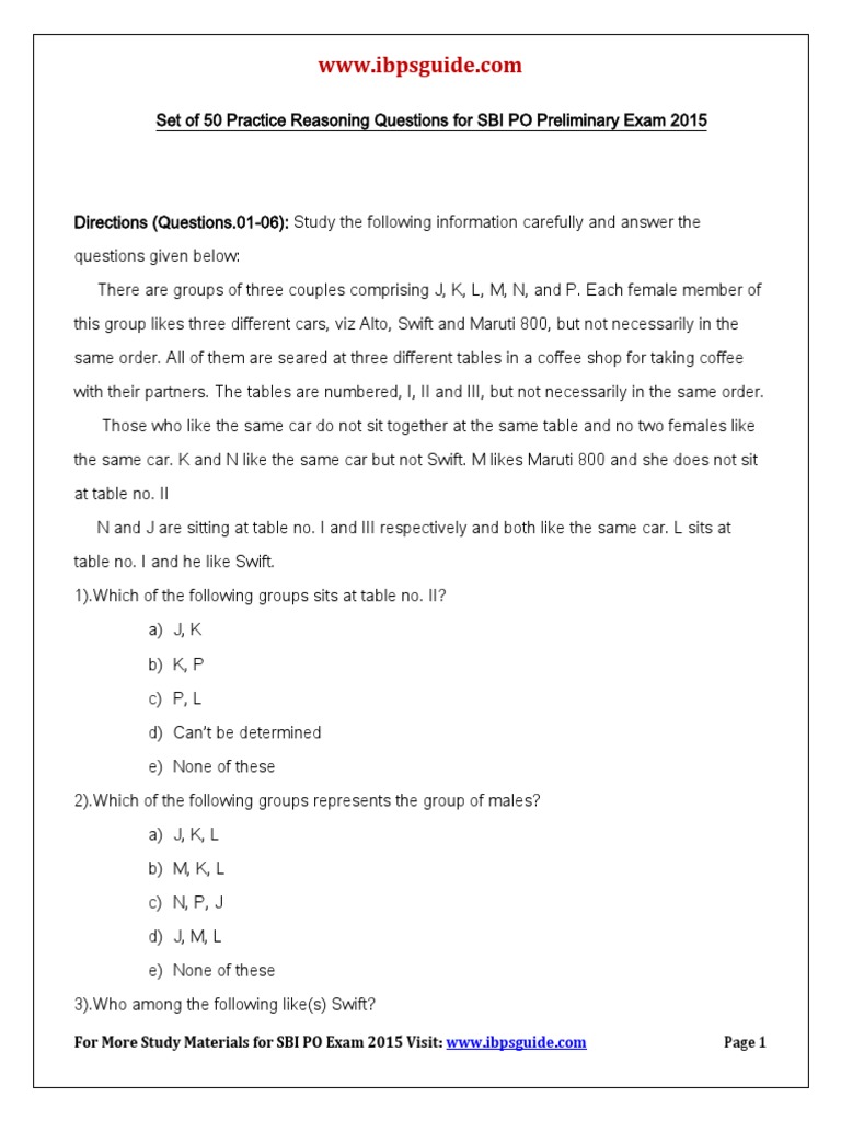 Set of 50 Practice Reasoning Questions - Download in | PDF | Teaching ...