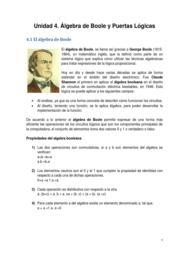 Álgebra de Boole y Puertas Lógicas | PDF | Puerta lógica | Lógica
