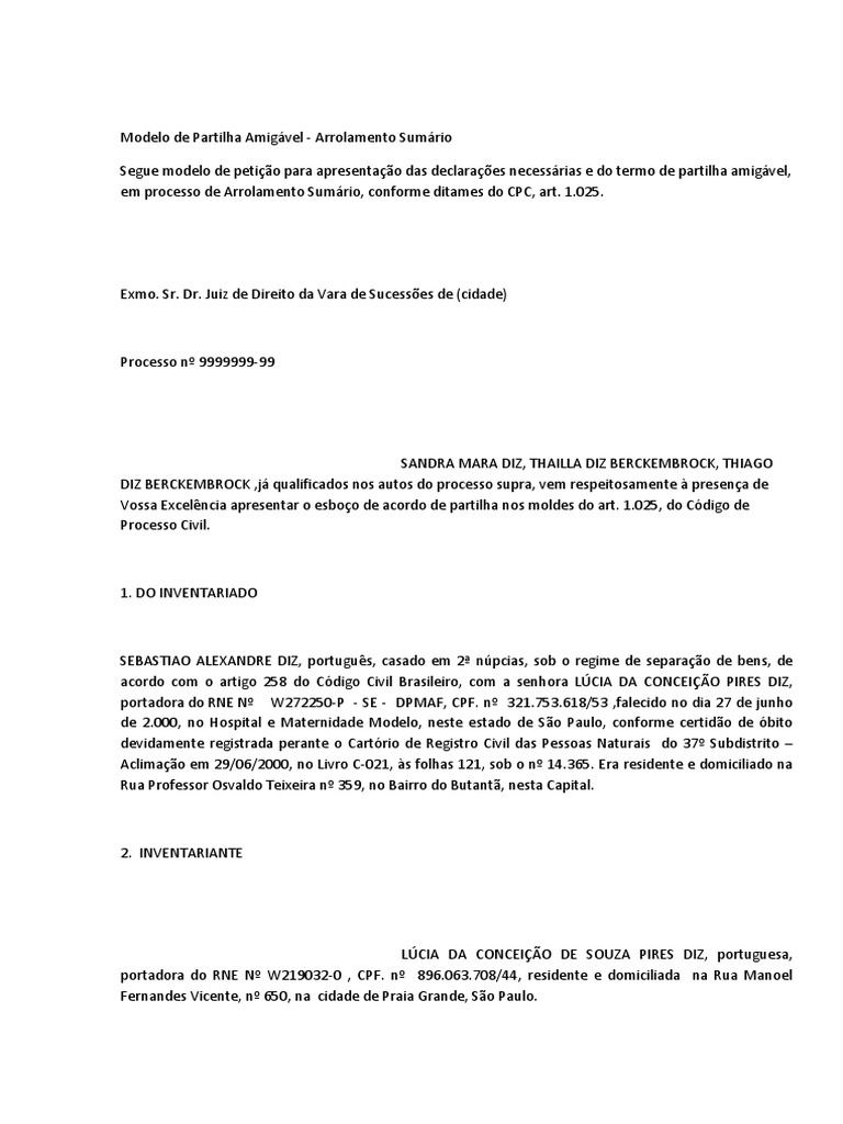 Modelo de Partilha Amigável - ESBOÇO | Economia (Geral)