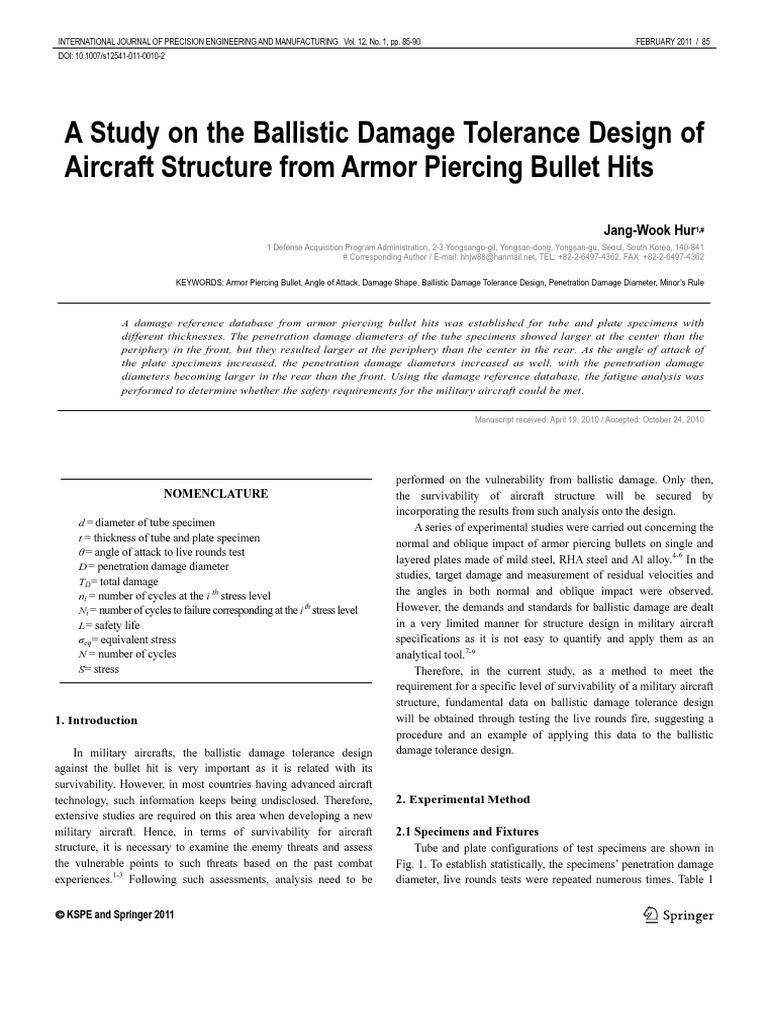 A Study On The Ballistic Damage Tolerance Design of Aircraft Structures ...