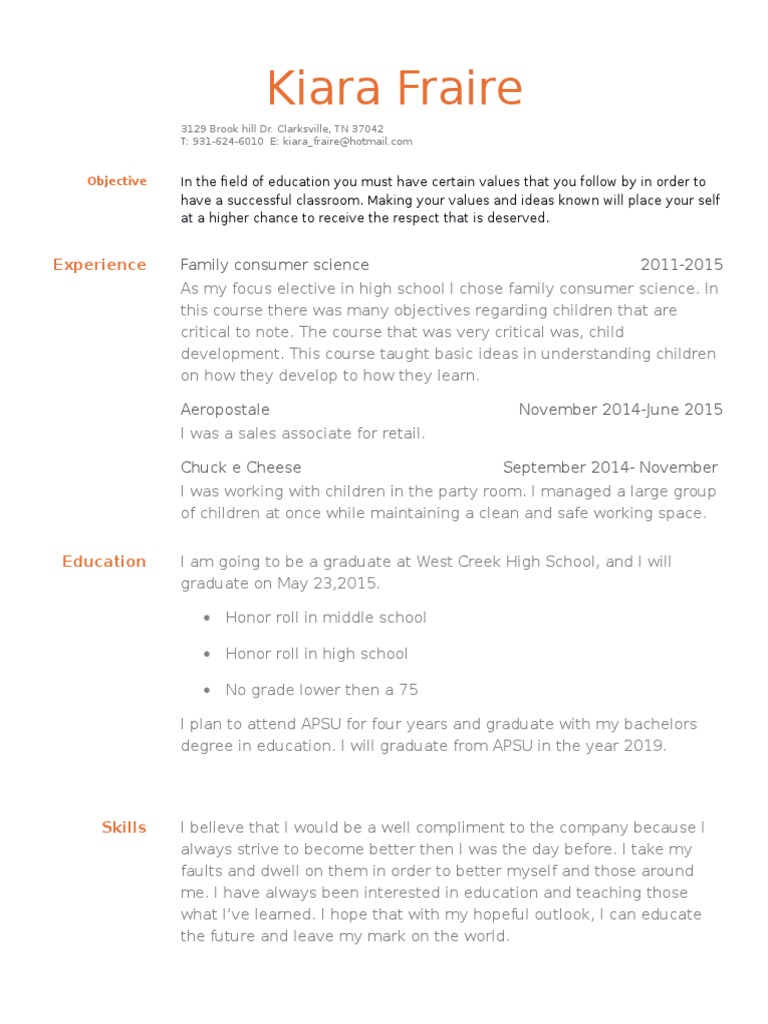 Kiara Fraire Resume | PDF