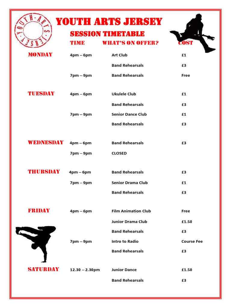 Youth Arts Jersey: Session Timetable | PDF