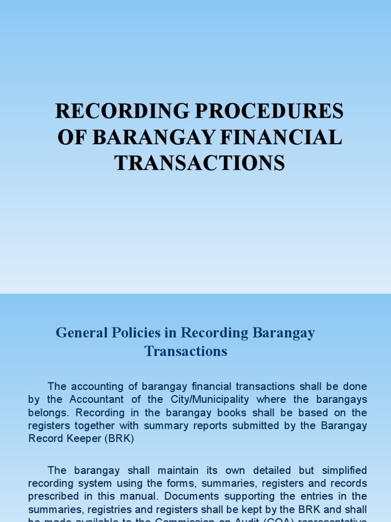 Barangay Financial Transactions Recording Procedures Presentation ...