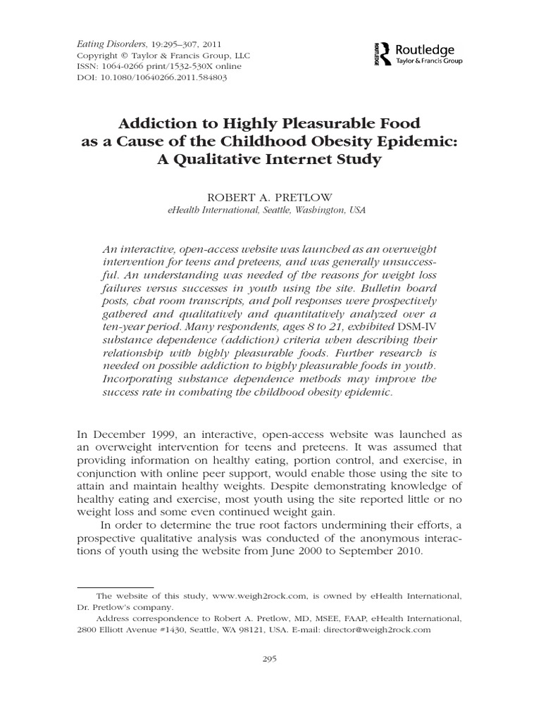 Addiction To Highly Pleasurable Food As A Cause of The Childhood ...