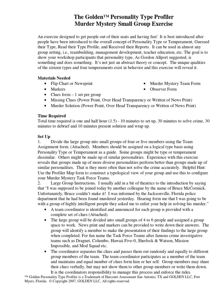 Etpm Murder Mystery Exercise | PDF | Offender Profiling | Personality Type