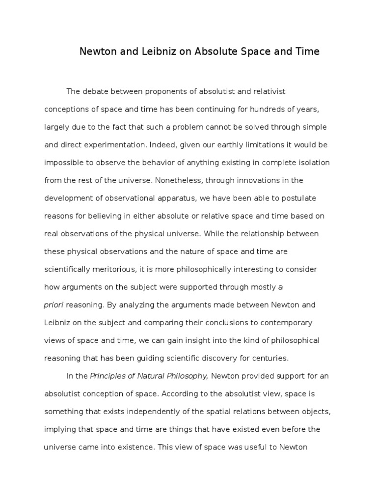 Newton and Leibniz On Absolute Space and Time | PDF | Space | Inertia