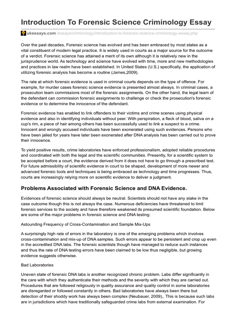 Introduction To Forensic Science Criminology Essay PDF