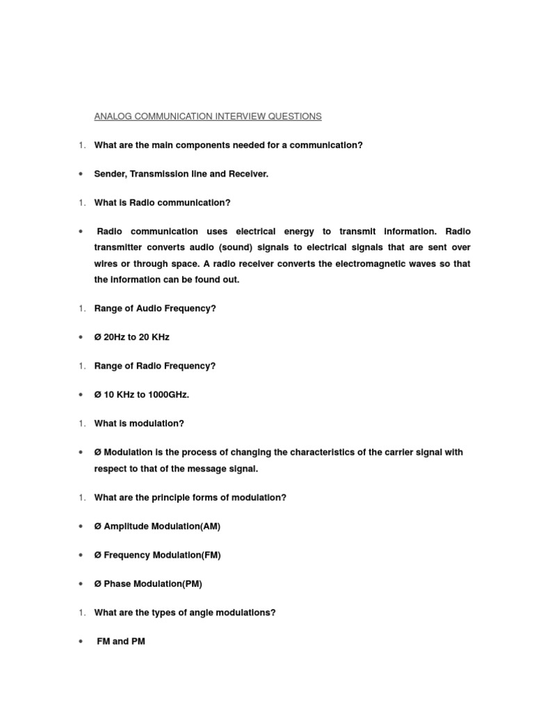Analog Communication Interview Questions | PDF | Detector (Radio) | Frequency Modulation