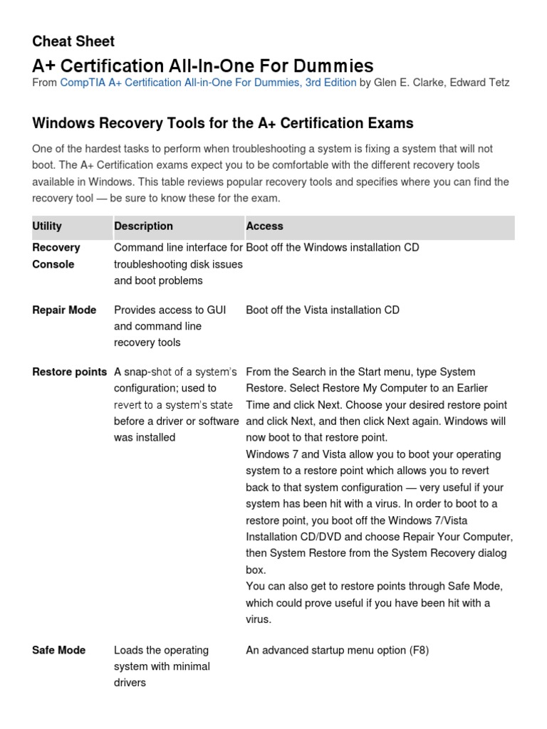 Cheat Sheet | Download Free PDF | Booting | Comp Tia