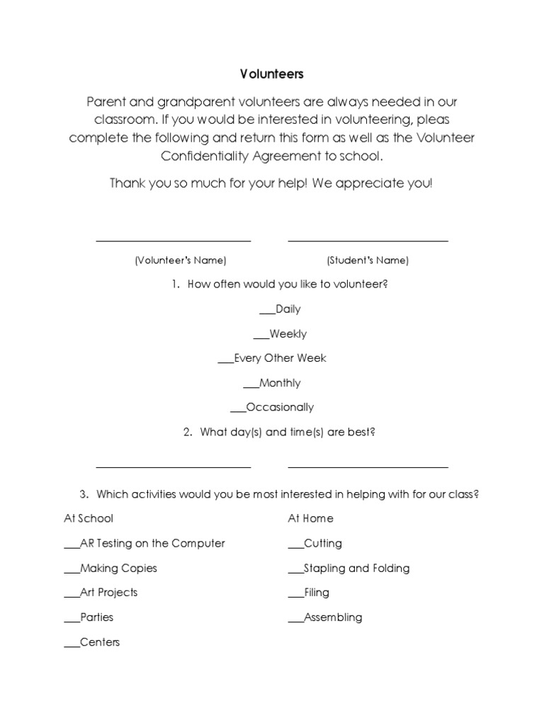 Volunteer Sign-Up and Agreement Form | PDF | Self-Improvement | Wellness
