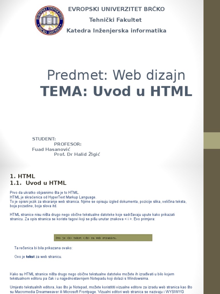 Uvod U HTML Prezentacija | PDF